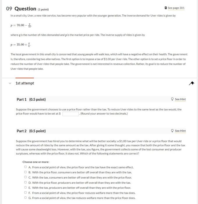Solved 09 Question (1 point) In a small city. Uver, a new | Chegg.com