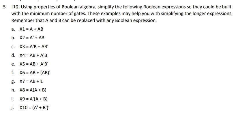 Solved [10] ﻿Using properties of Boolean algebra, simplify | Chegg.com