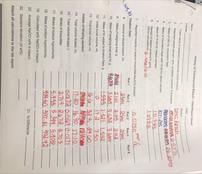 Solved Need help with calculations for numbers 19-22 i was | Chegg.com