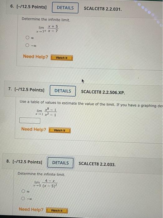 Solved SCALCET8 2.2.031. Determine the infinite limit. | Chegg.com