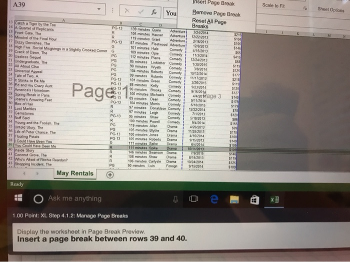 Solved How To Insert A Page Break Between Rows 39 And 40 Chegg