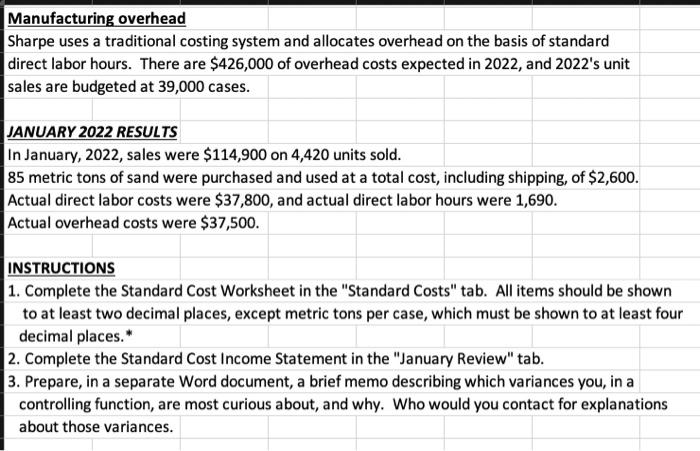 Solved INSTRUCTIONS 1. Complete the Standard Cost Worksheet | Chegg.com