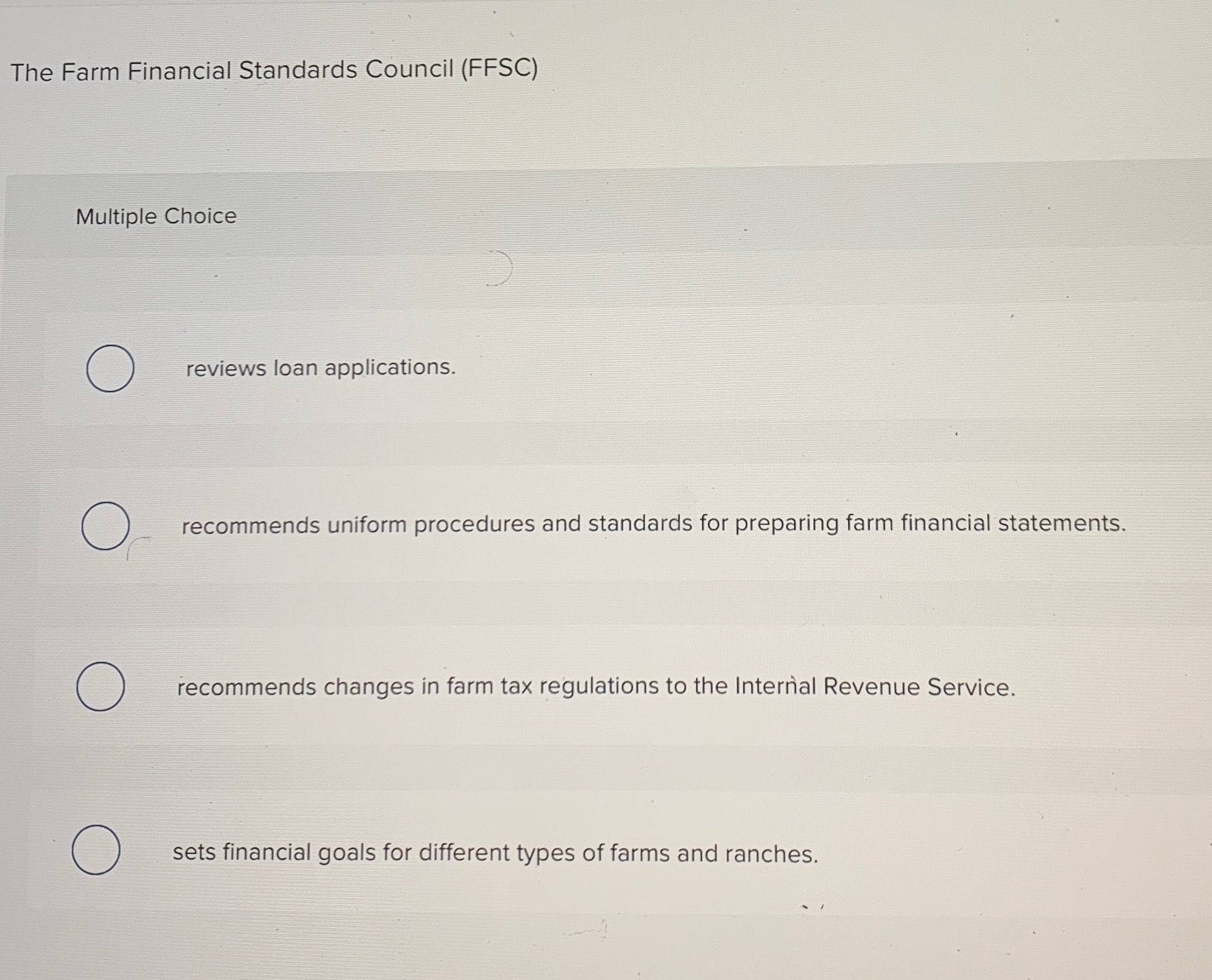Solved The Farm Financial Standards Council (FFSC)Multiple | Chegg.com