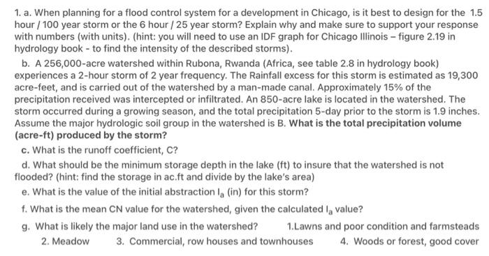 1. a. When planning for a flood control system for a | Chegg.com
