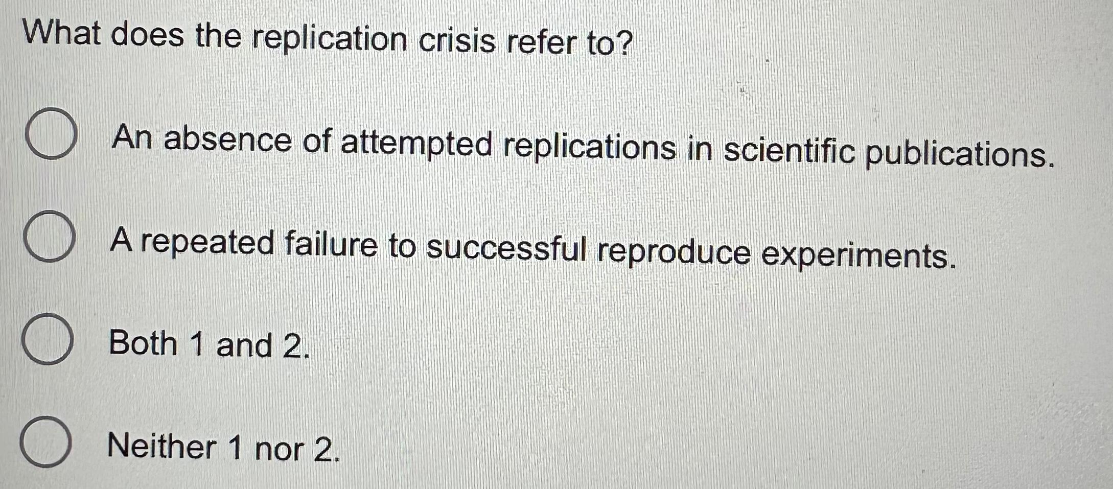 What does the replication crisis refer to?An absence | Chegg.com