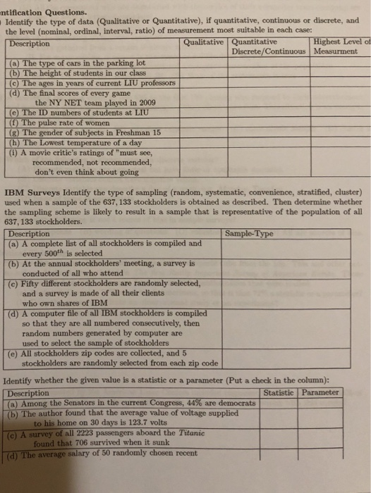 Solved ntification Questions. Identify the type of data | Chegg.com