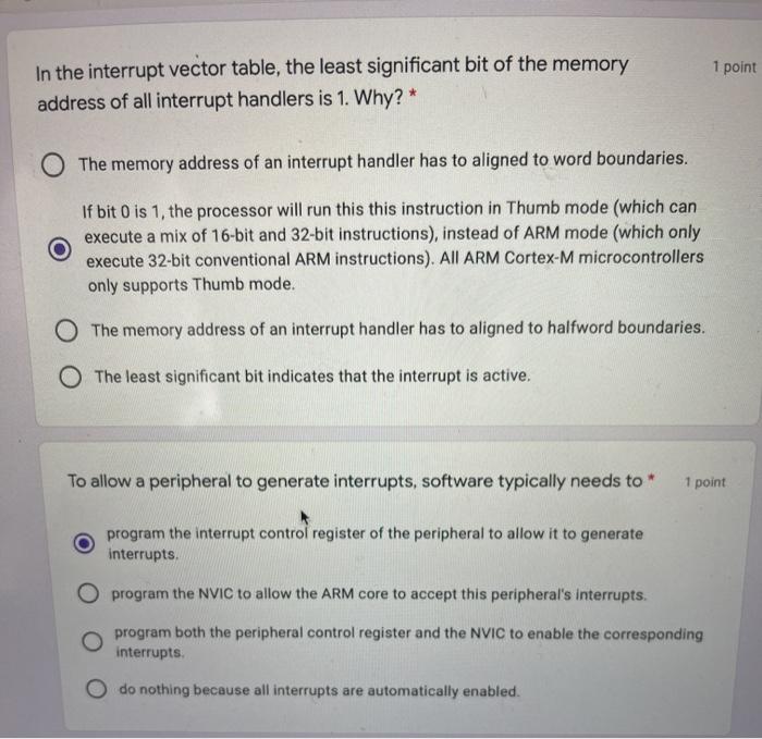 1 point In the interrupt vector table, the least | Chegg.com