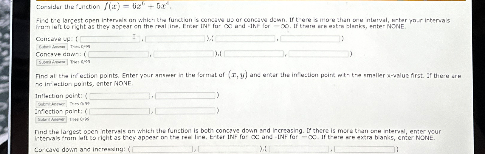 Solved Consider the function f(x)=6x6+5x4.Find the largest | Chegg.com
