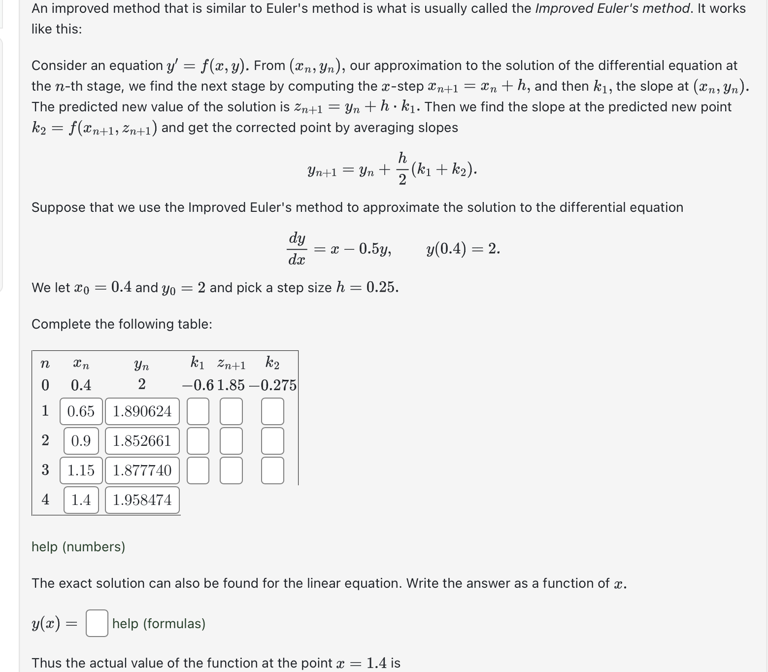 Solved An improved method that is similar to Euler's method | Chegg.com