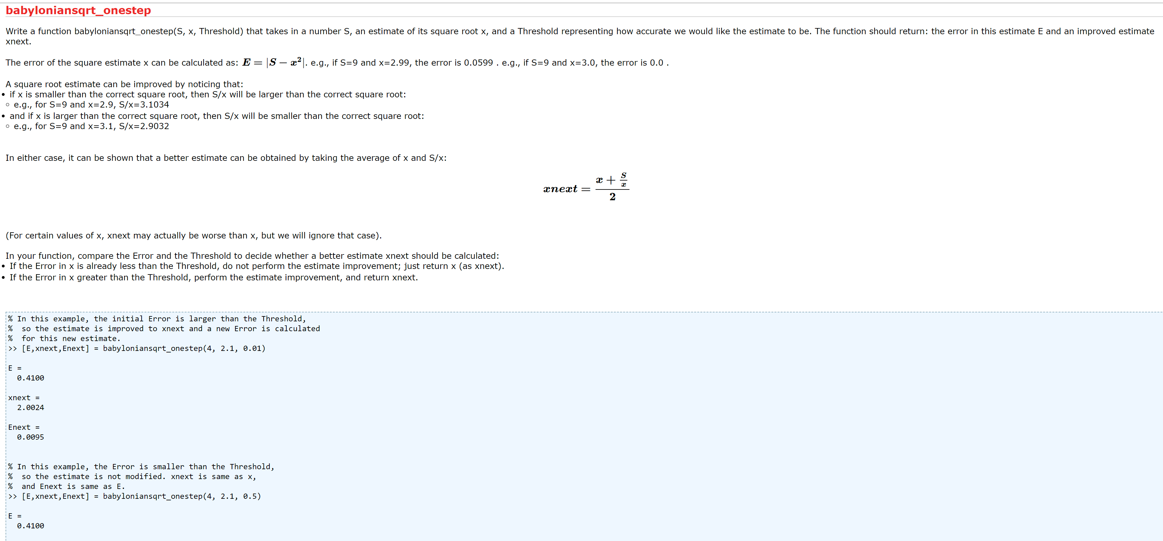 Solved babyloniansqrt_onestepxnext.The error of the square | Chegg.com