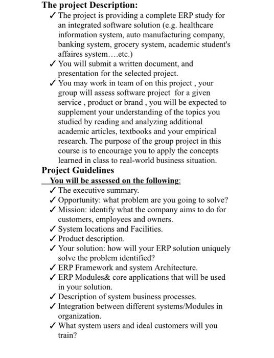 Solved The project Description: The project is providing a | Chegg.com