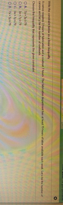 Solved Write the constraint below as a linear Inequality A | Chegg.com
