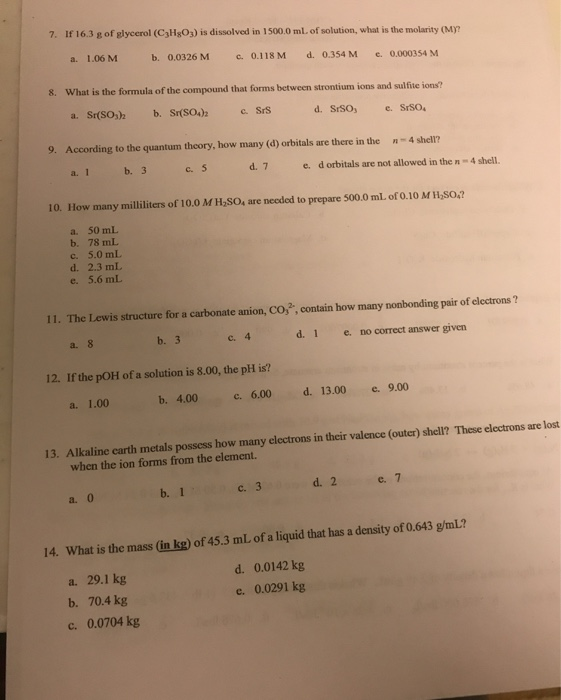 Solved 7. IF 16.3 g of glycerol (CH3O3) is dissolved in | Chegg.com