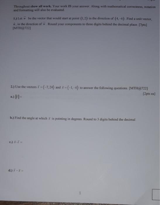 Solved Throughout show all work. Your work is your answer. | Chegg.com