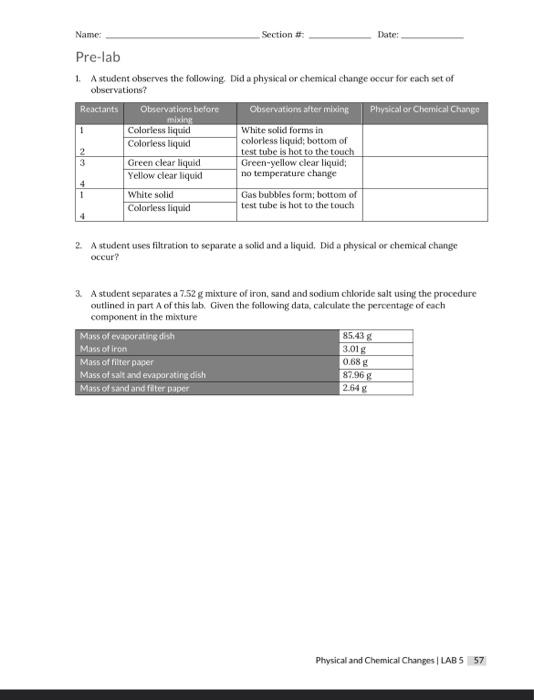Solved Namse: Section \#: Date: Pre-lab 1. A student | Chegg.com
