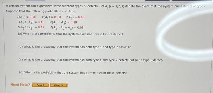 Solved A certain system can experience three different types | Chegg.com
