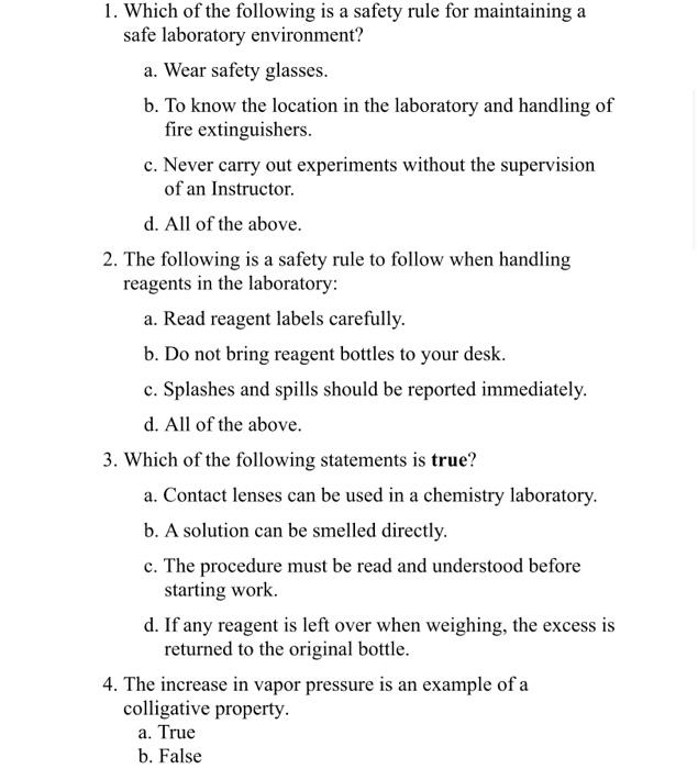 Solved 1. Which of the following is a safety rule for | Chegg.com