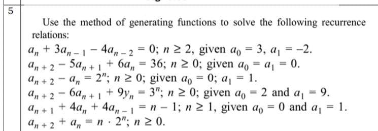 Solved Use the method of generating functions to solve the | Chegg.com