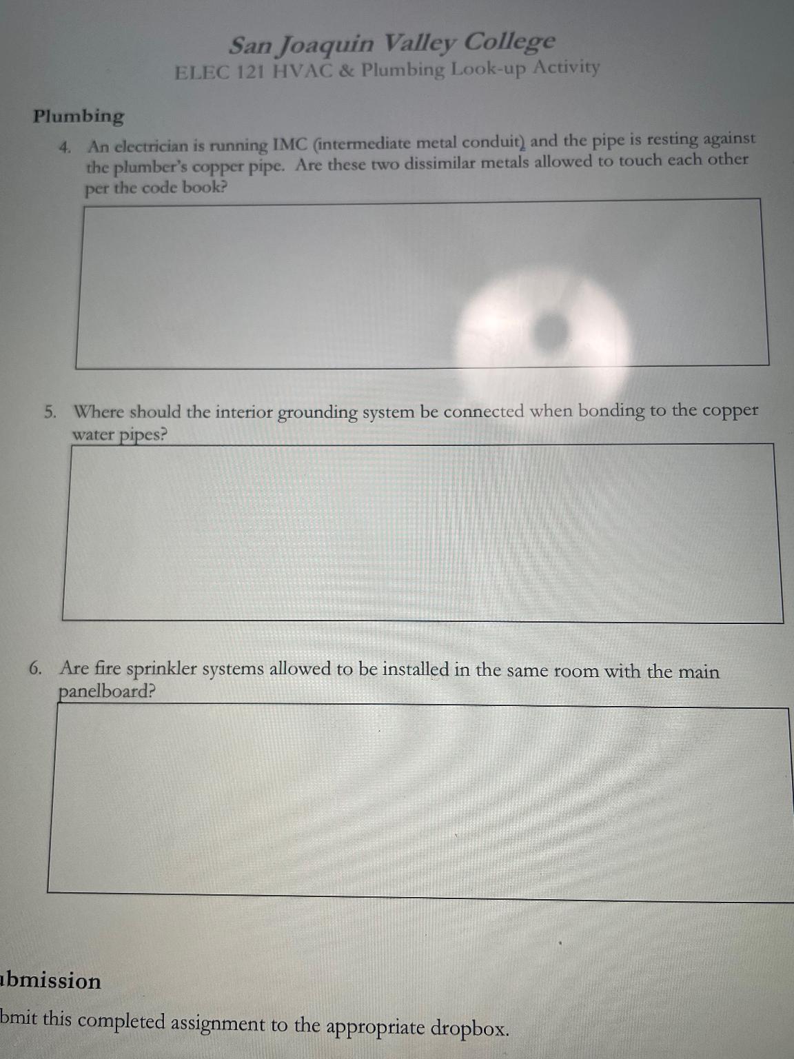 Solved San Joaquin Valley CollegeELEC 121 ﻿HVAC & Plumbing | Chegg.com