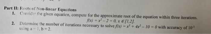 Solved Part Ii Roots Of Non Linear Equations 1 Consider