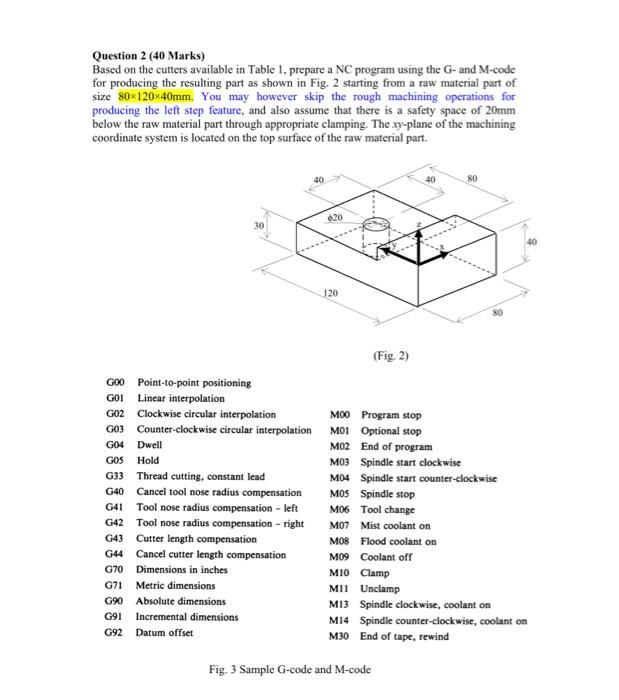 Question 2 (40 Marks) Based on the cutters available | Chegg.com