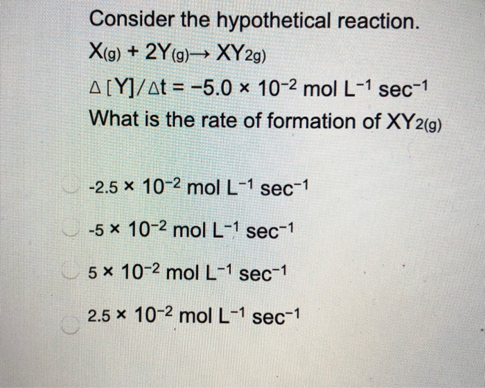 Solved Consider the hypothetical reaction. X(g) + 2Y(9)→ | Chegg.com