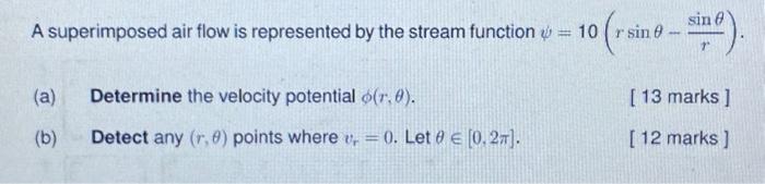 Solved A superimposed air flow is represented by the stream | Chegg.com