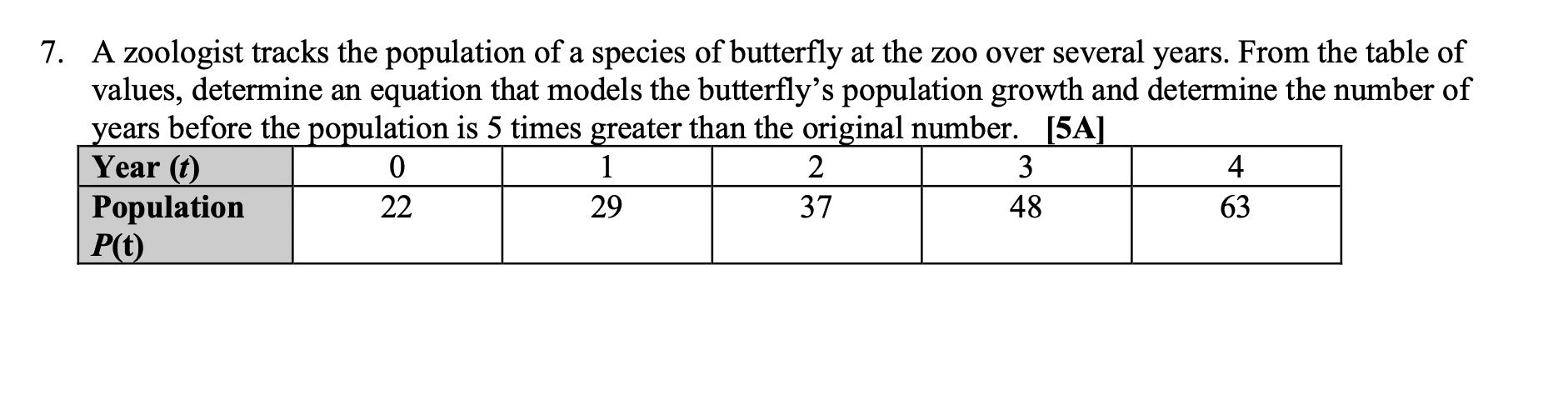 Solved A zoologist tracks the population of a species of | Chegg.com