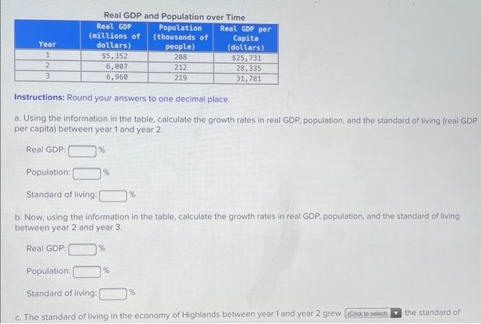 Solved Year Real GDP and Population over Time Real GDP | Chegg.com