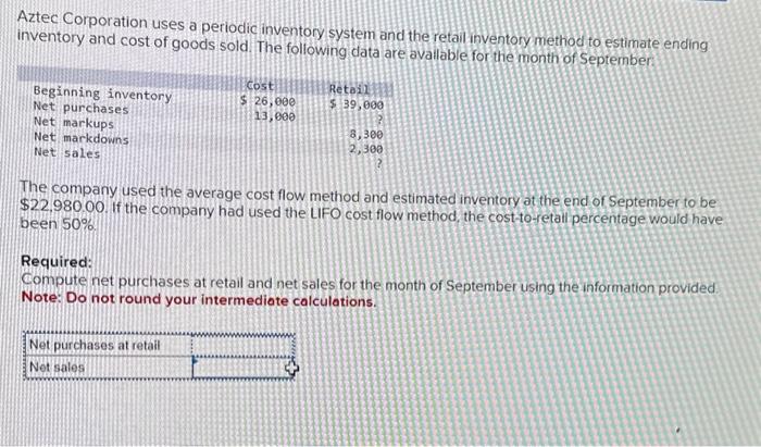 Solved Aztec Corporation uses a periodic inventory system | Chegg.com