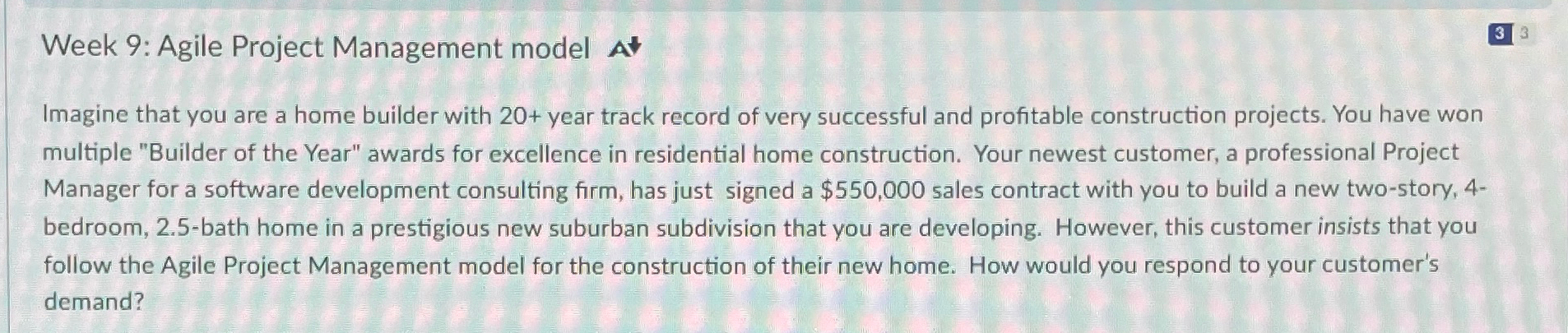 Solved Week 9: Agile Project Management modelImagine that | Chegg.com