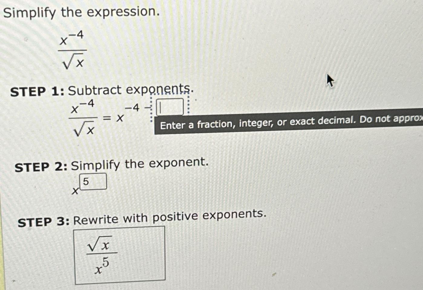 Solved Simplify the expression.x-4x2STEP 1: Subtract | Chegg.com