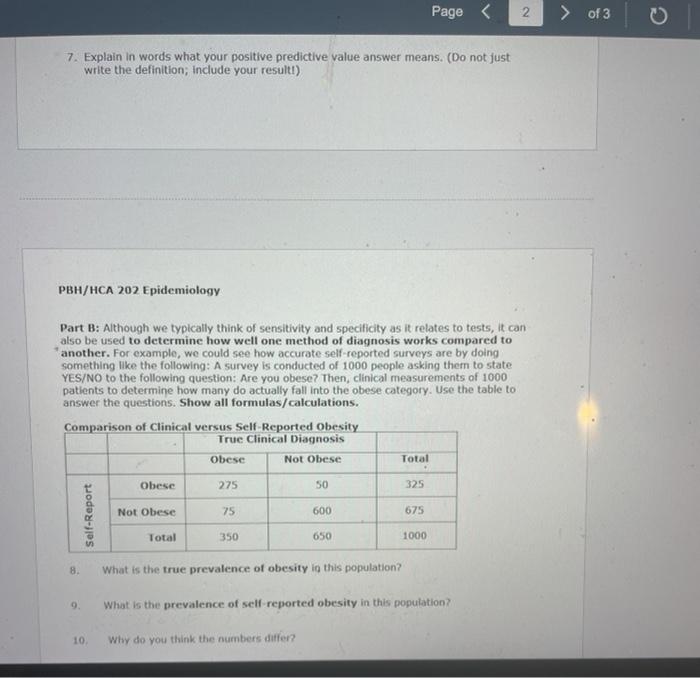 Solved Page > of 3 Sensitivity and Specificity Part A: The | Chegg.com