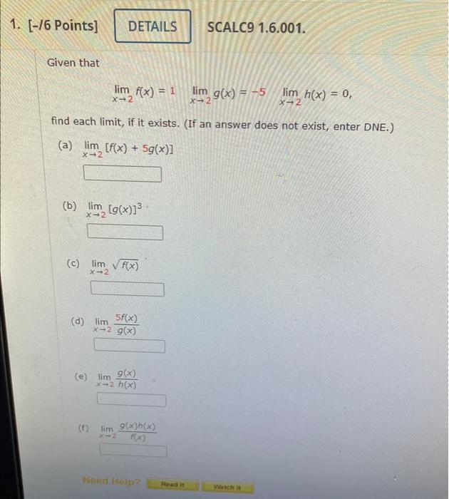 Solved 16 Points] SCALC9 1.6.001. Given that | Chegg.com