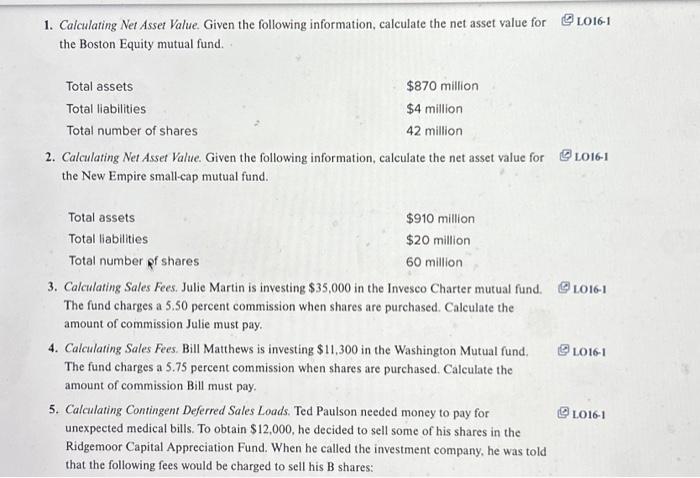 Solved 1. Calculating Net Asset Value. Given the following | Chegg.com