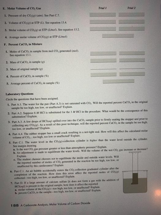 Solved Experiment 13 Report Sheet A Carbonate Analysis: | Chegg.com