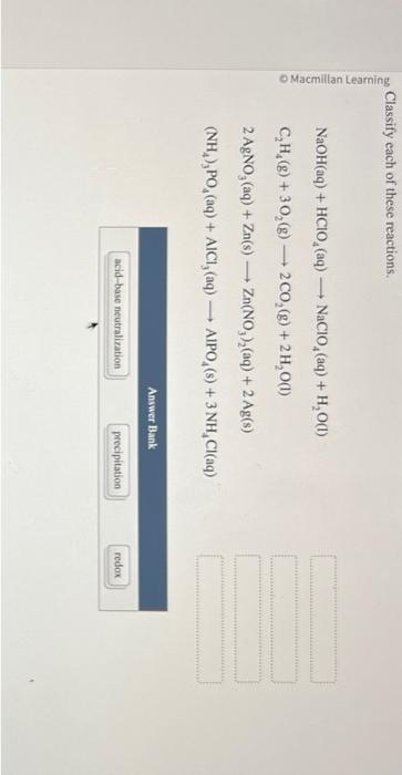 Solved Classify each of these reactions. | Chegg.com