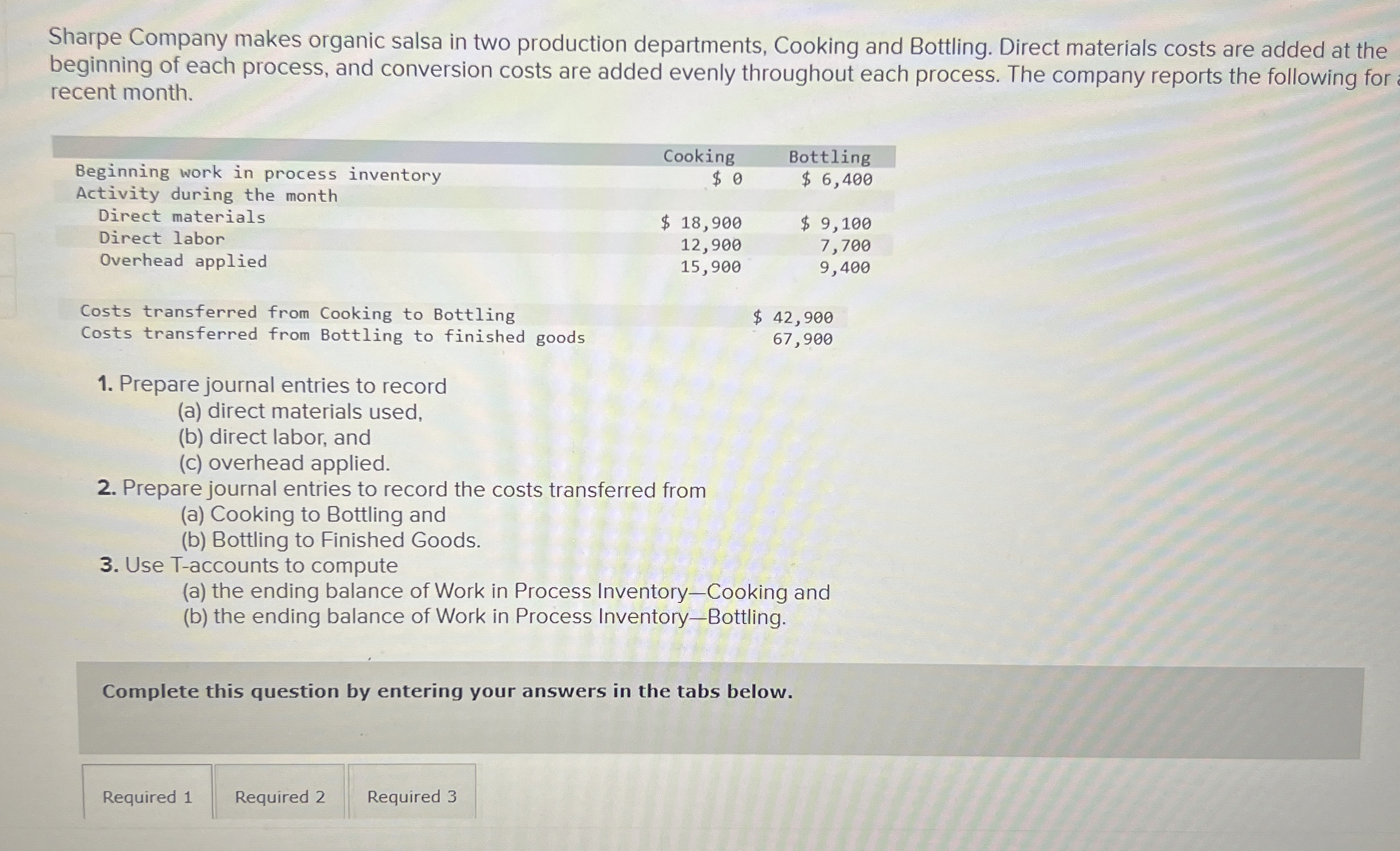 Solved Sharpe Company makes organic salsa in two production | Chegg.com