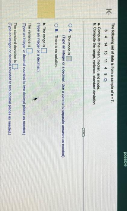 Solved The following set of data is from a sample of n=7. | Chegg.com