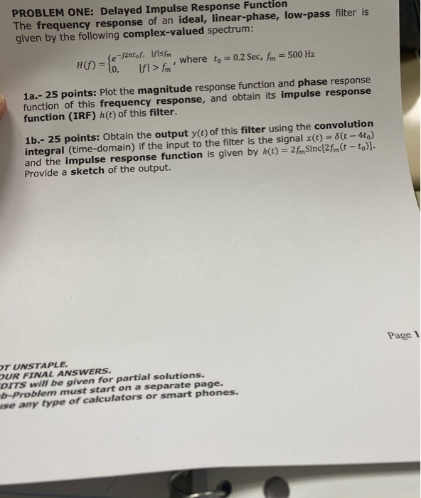 Solved PROBLEM ONE: Delayed Impulse Response Function The | Chegg.com