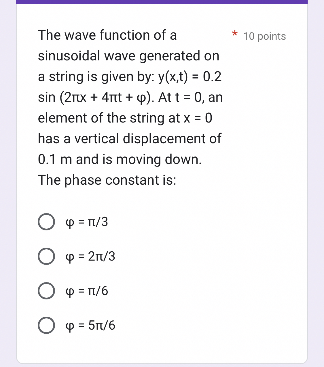 Solved The wave function of a10 ﻿pointssinusoidal wave | Chegg.com