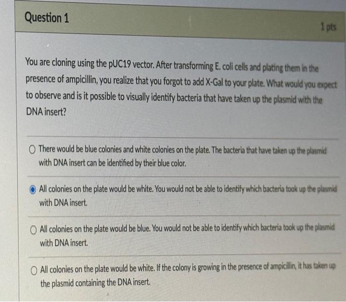 Solved You are cloning using the pUC19 vector. After | Chegg.com