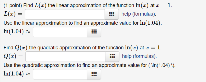 Solved (1 ﻿point) ﻿Find L(x) ﻿the linear approximation of | Chegg.com