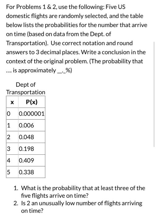 Solved For Problems 1&2, use the following: Five US domestic | Chegg.com