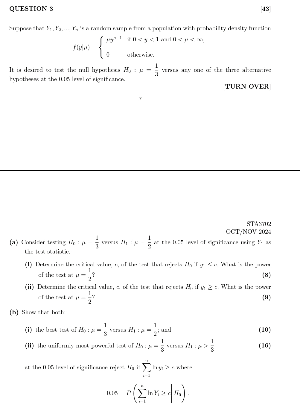 Solved QUESTION 3[43]Suppose that Y1,Y2,dots,Yn ﻿is a random | Chegg.com