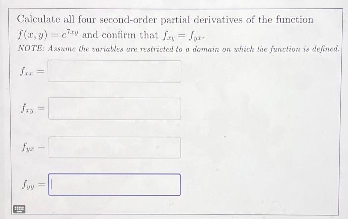 Solved Calculate All Four Second Order Partial Derivatives