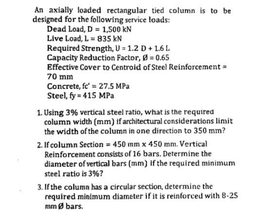 Solved An axially loaded rectangular tied column is to be | Chegg.com