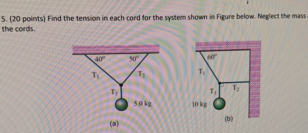 Solved 5. (20 points) Find the tension in each cord for the | Chegg.com