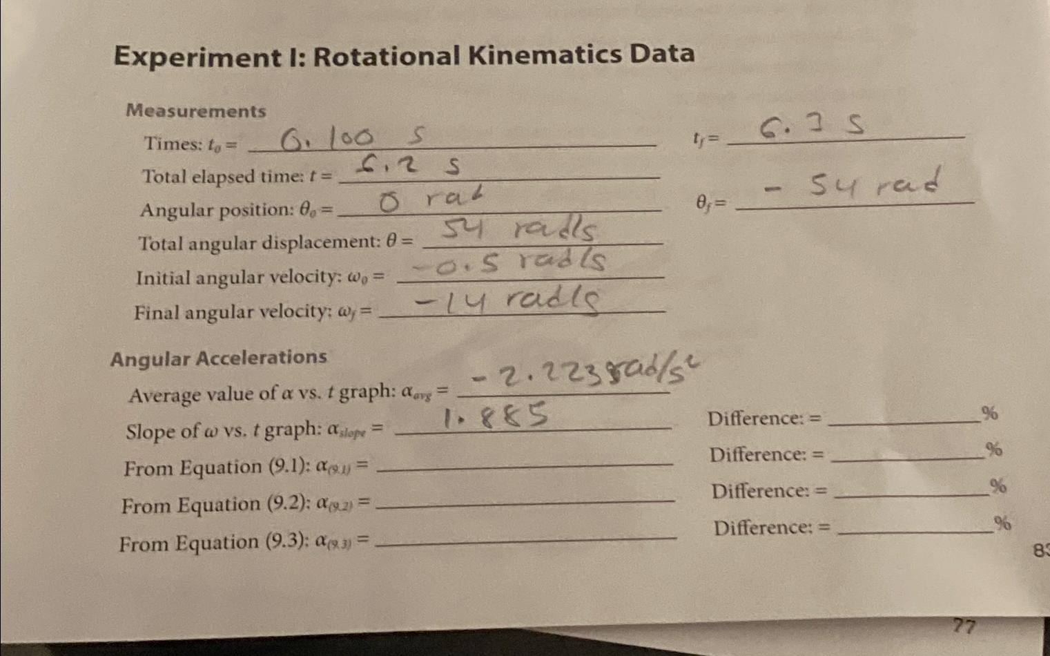 Solved Experiment I: Rotational Kinematics | Chegg.com
