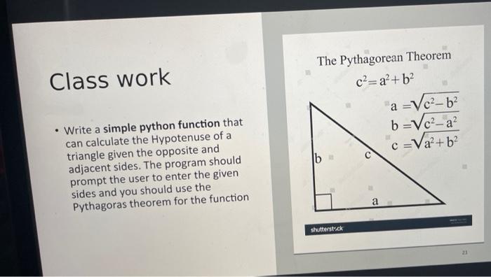 Solved Class work The Pythagorean Theorem c2=a+ b2 a =Vc-b? | Chegg.com